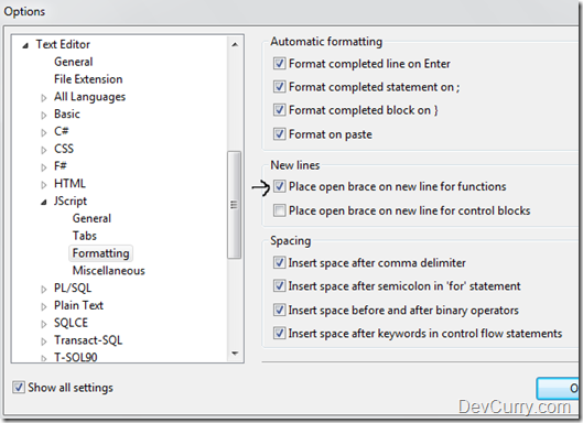 Place Opening Braces in a New Line for a JavaScript function – Visual ...